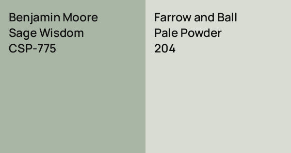 Benjamin Moore Sage Wisdom vs. Farrow and Ball Pale Powder comparison
