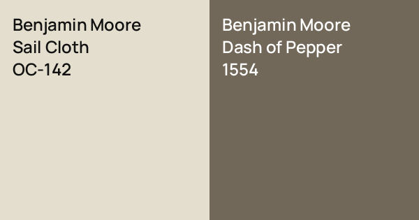 Benjamin Moore Sail Cloth vs. Benjamin Moore Dash of Pepper comparison