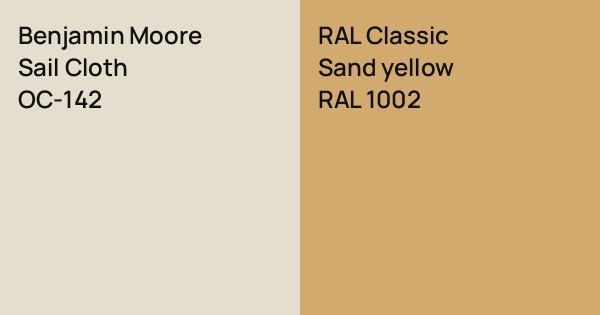 Benjamin Moore Sail Cloth vs. RAL Classic Sand yellow comparison