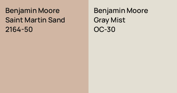 Benjamin Moore Saint Martin Sand vs. Benjamin Moore Gray Mist comparison