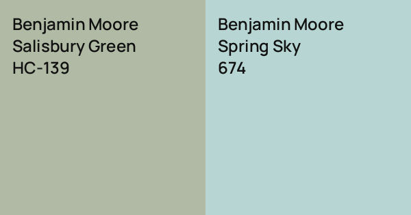 Benjamin Moore Salisbury Green vs. Benjamin Moore Spring Sky comparison