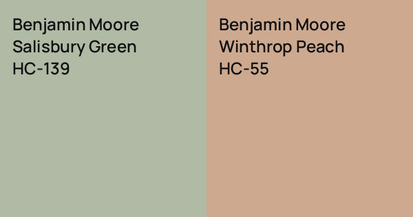 Benjamin Moore Salisbury Green vs. Benjamin Moore Winthrop Peach comparison