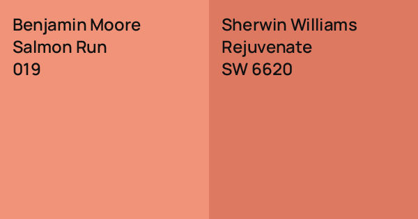 Benjamin Moore Salmon Run vs. Sherwin Williams Rejuvenate comparison