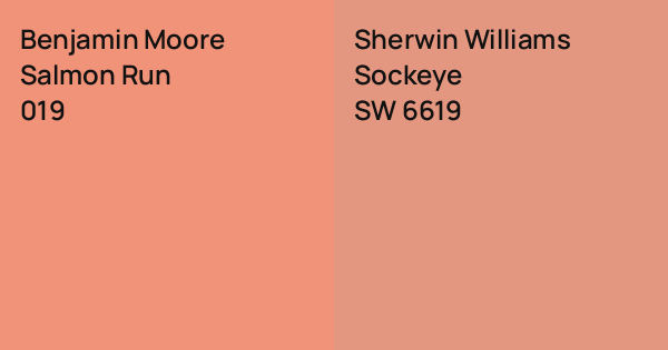 Benjamin Moore Salmon Run vs. Sherwin Williams Sockeye comparison