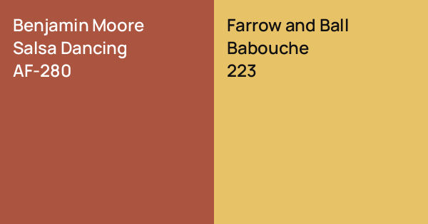 Benjamin Moore Salsa Dancing vs. Farrow and Ball Babouche comparison