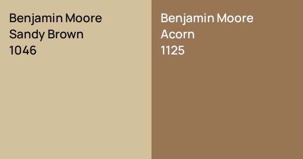 Benjamin Moore Sandy Brown vs. Benjamin Moore Acorn comparison