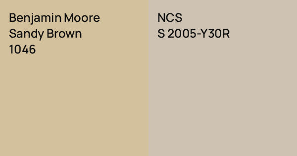 Benjamin Moore Sandy Brown vs. NCS S 2005-Y30R comparison