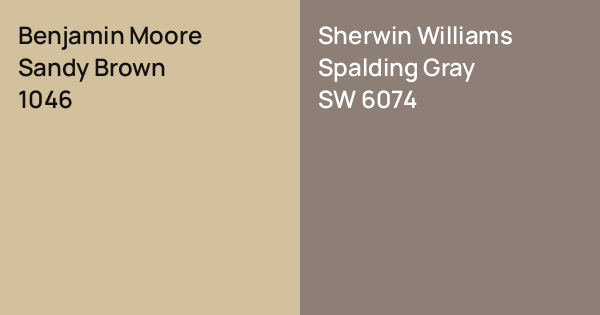 Benjamin Moore Sandy Brown vs. Sherwin Williams Spalding Gray comparison