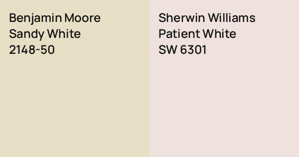 Benjamin Moore Sandy White vs. Sherwin Williams Patient White comparison