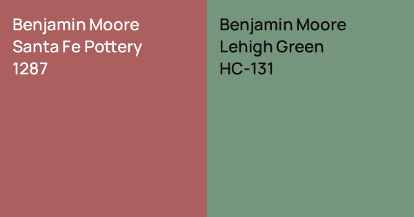 Benjamin Moore Santa Fe Pottery vs. Benjamin Moore Lehigh Green comparison