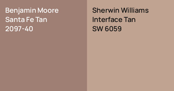 Benjamin Moore Santa Fe Tan vs. Sherwin Williams Interface Tan comparison
