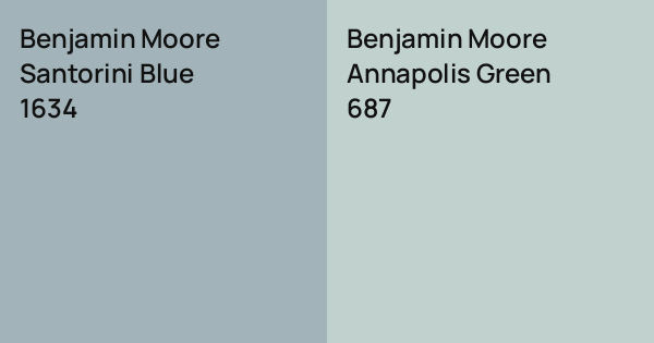 Benjamin Moore Santorini Blue vs. Benjamin Moore Annapolis Green comparison