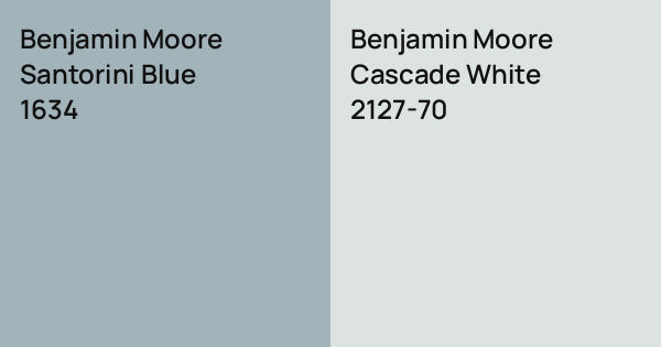 Benjamin Moore Santorini Blue vs. Benjamin Moore Cascade White comparison