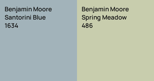Benjamin Moore Santorini Blue vs. Benjamin Moore Spring Meadow comparison