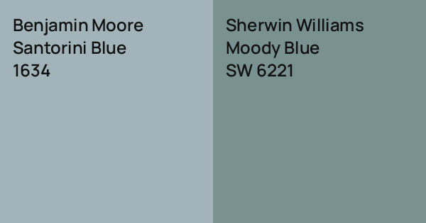 Benjamin Moore Santorini Blue vs. Sherwin Williams Moody Blue comparison