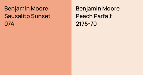 Benjamin Moore Sausalito Sunset vs. Benjamin Moore Peach Parfait comparison