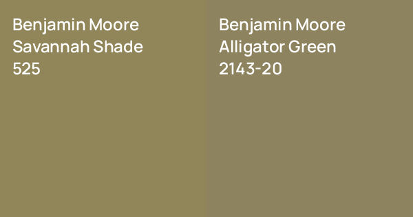 Benjamin Moore Savannah Shade vs. Benjamin Moore Alligator Green comparison