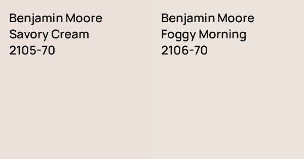 Benjamin Moore Savory Cream vs. Benjamin Moore Foggy Morning comparison