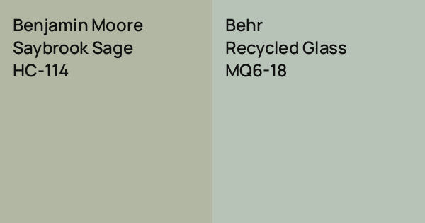 Benjamin Moore Saybrook Sage vs. Behr Recycled Glass comparison