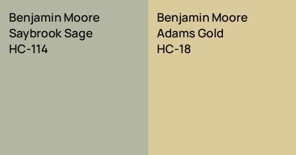 Benjamin Moore Saybrook Sage vs. Benjamin Moore Adams Gold comparison