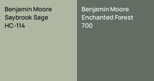 Benjamin Moore Saybrook Sage vs. Benjamin Moore Enchanted Forest comparison