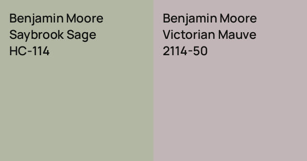 Benjamin Moore Saybrook Sage vs. Benjamin Moore Victorian Mauve comparison