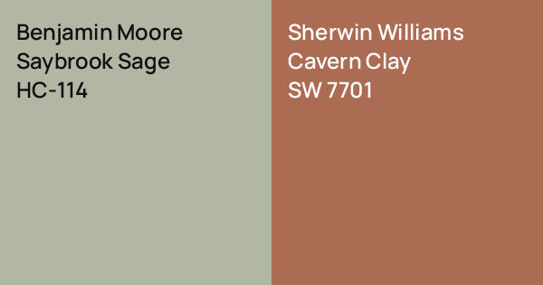 Benjamin Moore Saybrook Sage vs. Sherwin Williams Cavern Clay comparison
