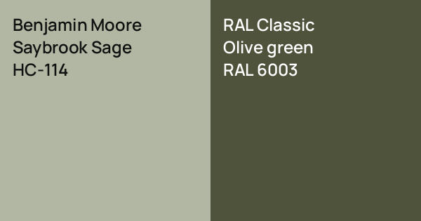 Benjamin Moore Saybrook Sage vs. RAL Classic Olive green comparison