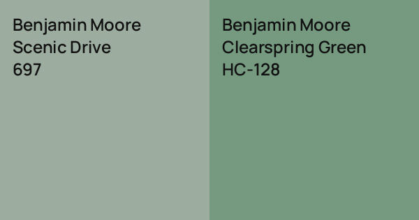 Benjamin Moore Scenic Drive vs. Benjamin Moore Clearspring Green comparison
