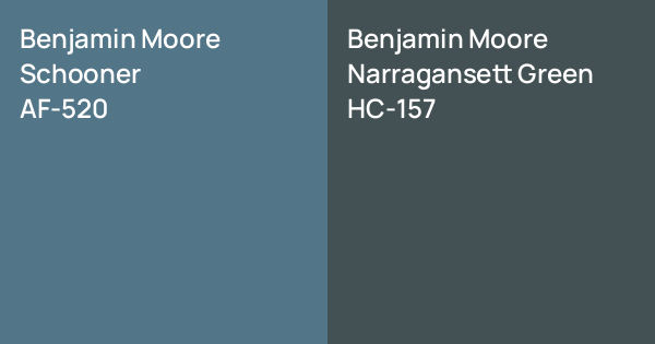 Benjamin Moore Schooner vs. Benjamin Moore Narragansett Green comparison