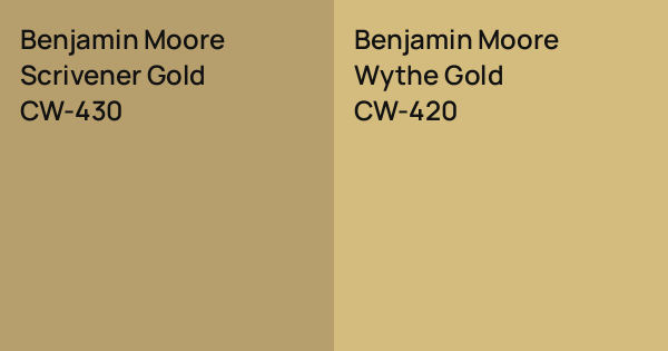 Benjamin Moore Scrivener Gold vs. Benjamin Moore Wythe Gold comparison