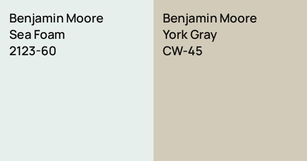 Benjamin Moore Sea Foam vs. Benjamin Moore York Gray comparison