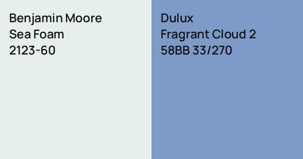 Benjamin Moore Sea Foam vs. Dulux Fragrant Cloud 2 comparison