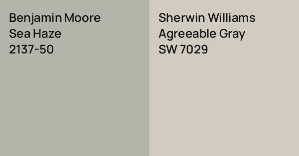 Benjamin Moore Sea Haze vs. Sherwin Williams Agreeable Gray comparison