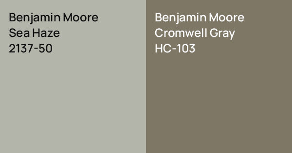 Benjamin Moore Sea Haze vs. Benjamin Moore Cromwell Gray comparison