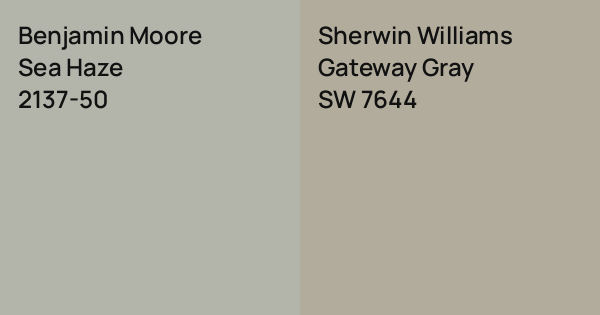 Benjamin Moore Sea Haze vs. Sherwin Williams Gateway Gray comparison