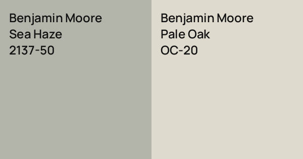 Benjamin Moore Sea Haze vs. Benjamin Moore Pale Oak comparison