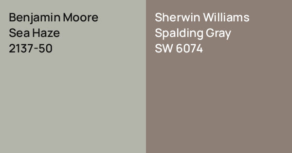 Benjamin Moore Sea Haze vs. Sherwin Williams Spalding Gray comparison