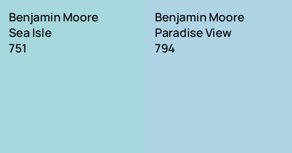 Benjamin Moore Sea Isle vs. Benjamin Moore Paradise View comparison