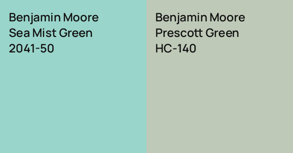 Benjamin Moore Sea Mist Green vs. Benjamin Moore Prescott Green comparison