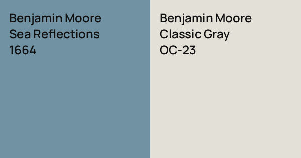 Benjamin Moore Sea Reflections vs. Benjamin Moore Classic Gray comparison