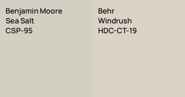Benjamin Moore Sea Salt vs. Behr Windrush comparison