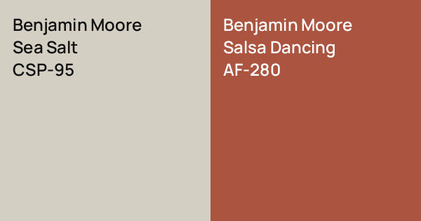 Benjamin Moore Sea Salt vs. Benjamin Moore Salsa Dancing comparison