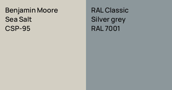 Benjamin Moore Sea Salt vs. RAL Classic Silver grey comparison