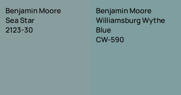Benjamin Moore Sea Star vs. Benjamin Moore Williamsburg Wythe Blue ...