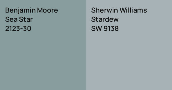 Benjamin Moore Sea Star vs. Sherwin Williams Stardew comparison