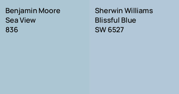 Benjamin Moore Sea View vs. Sherwin Williams Blissful Blue comparison