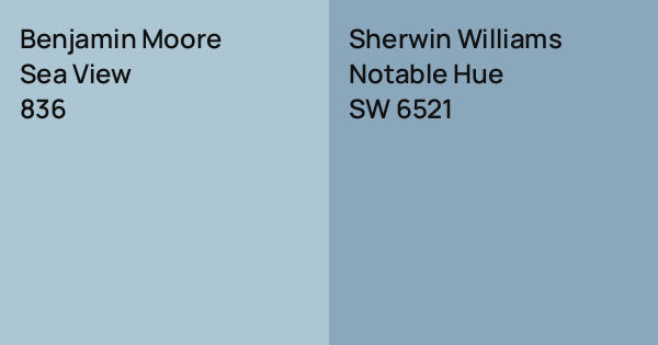 Benjamin Moore Sea View vs. Sherwin Williams Notable Hue comparison