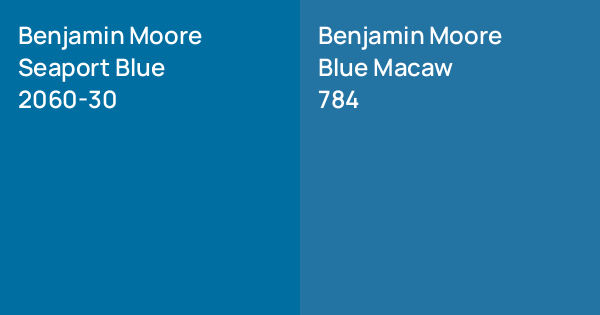 Benjamin Moore Seaport Blue vs. Benjamin Moore Blue Macaw comparison