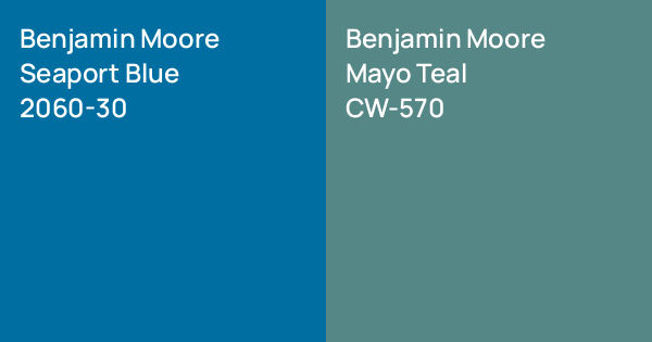 Benjamin Moore Seaport Blue vs. Benjamin Moore Mayo Teal comparison